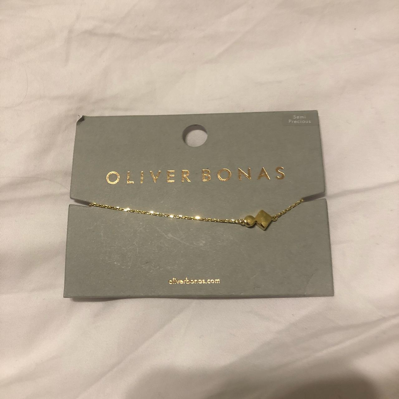 Oliver Bonas Gold bracelet Green semi precious... - Depop