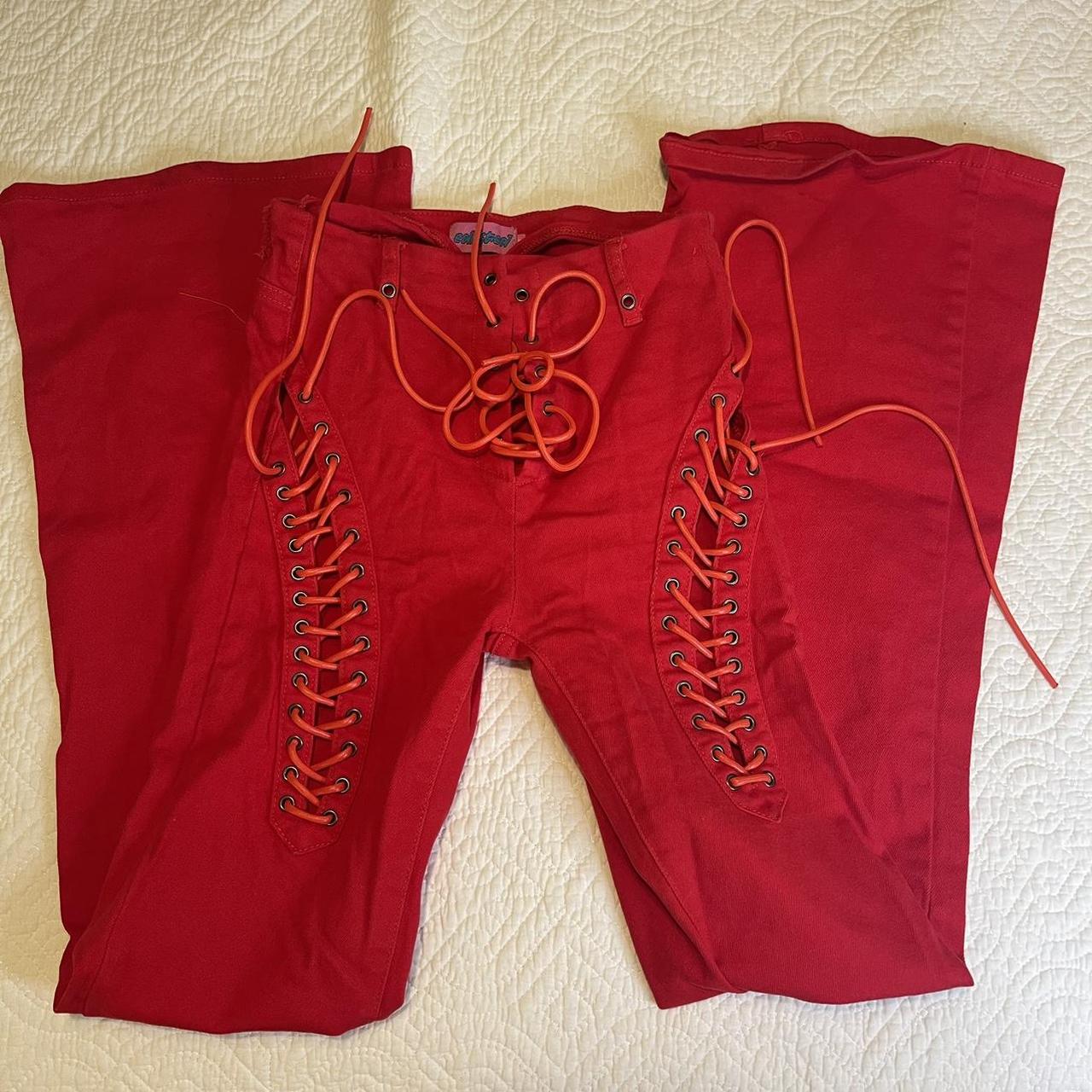 Edikted red pants only worn once size... - Depop