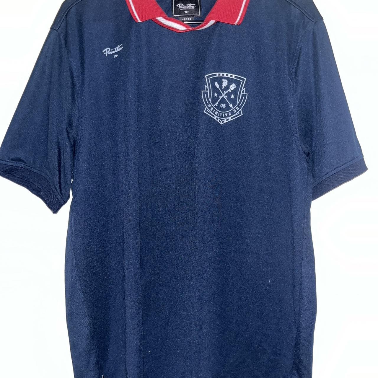 Navy Primitive Skateboards jersey with red collar... - Depop