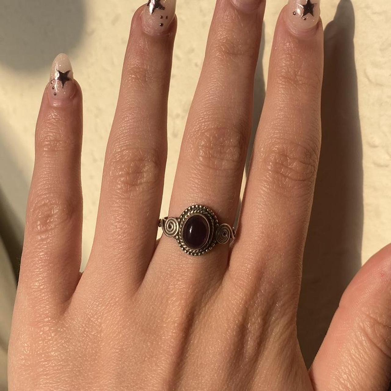 gorgeous deep purple gemstone ring. 925 sterling... - Depop