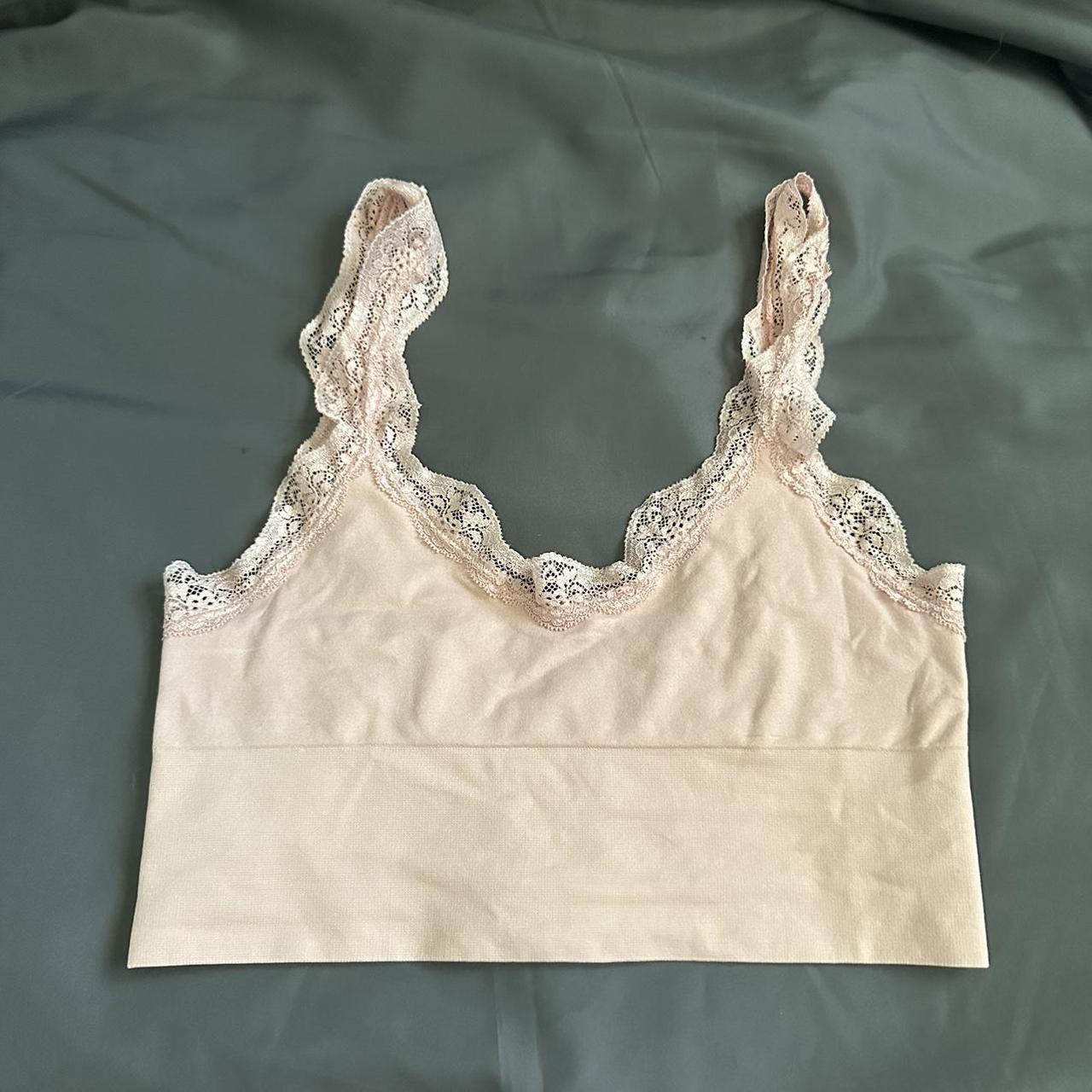 Pink bralette with lace trim - I think it’s a size... - Depop