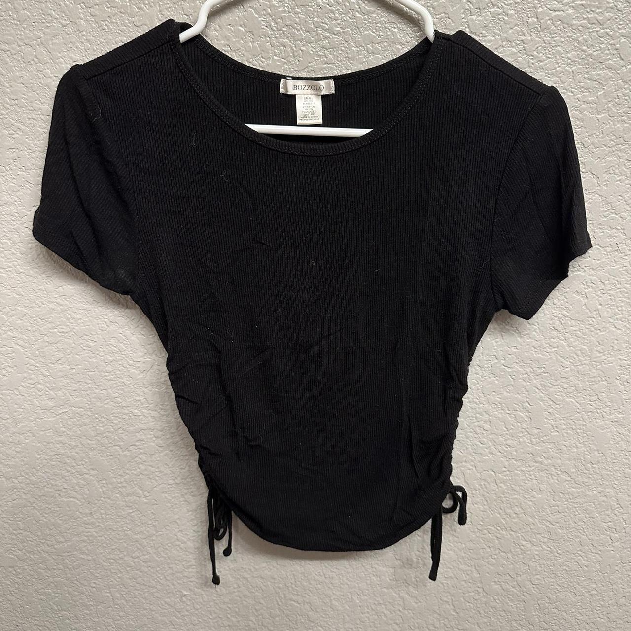 Black Bozzolo tee with cinched ties on side - Depop