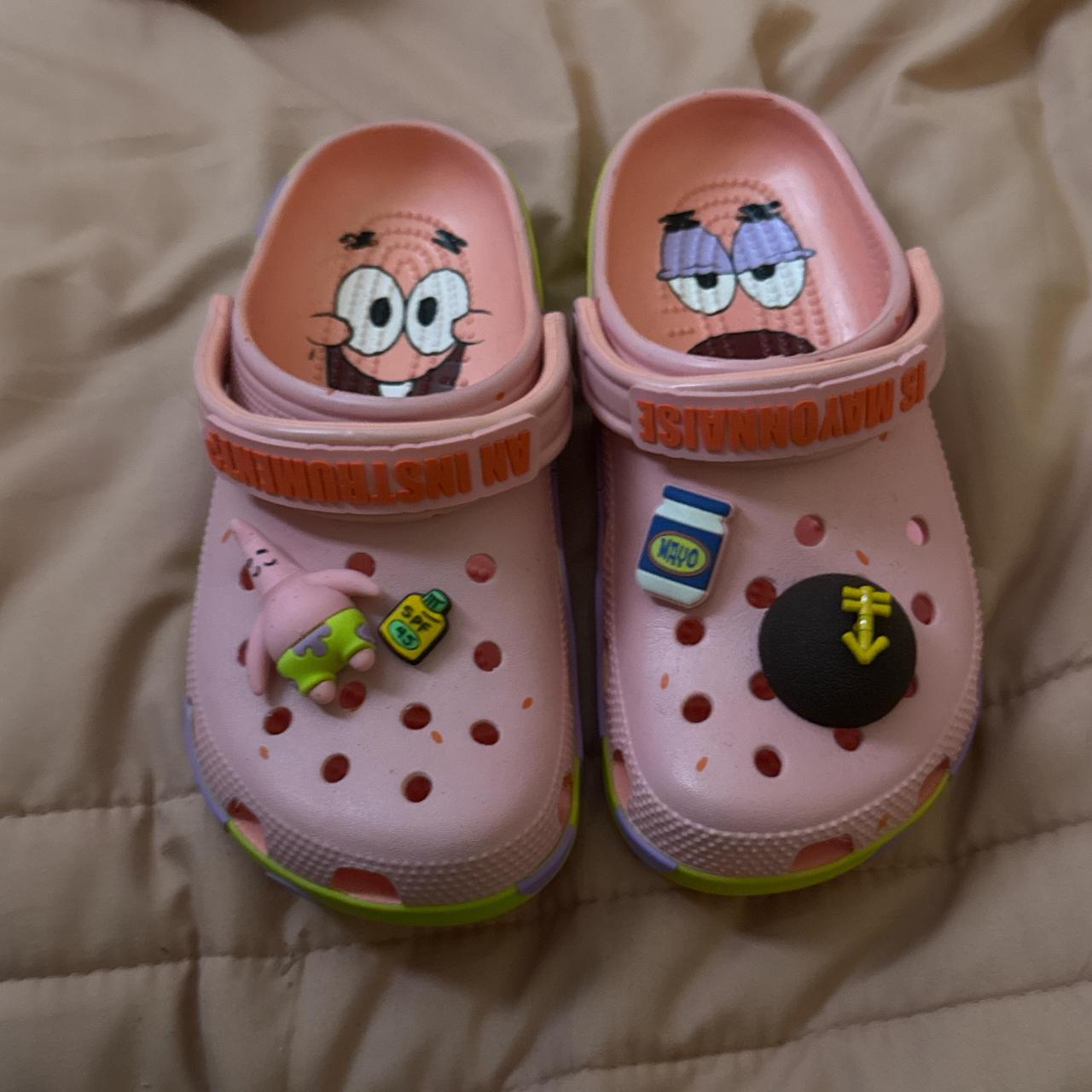 Patrick star crocs /Pink and yellow Crocs x... - Depop