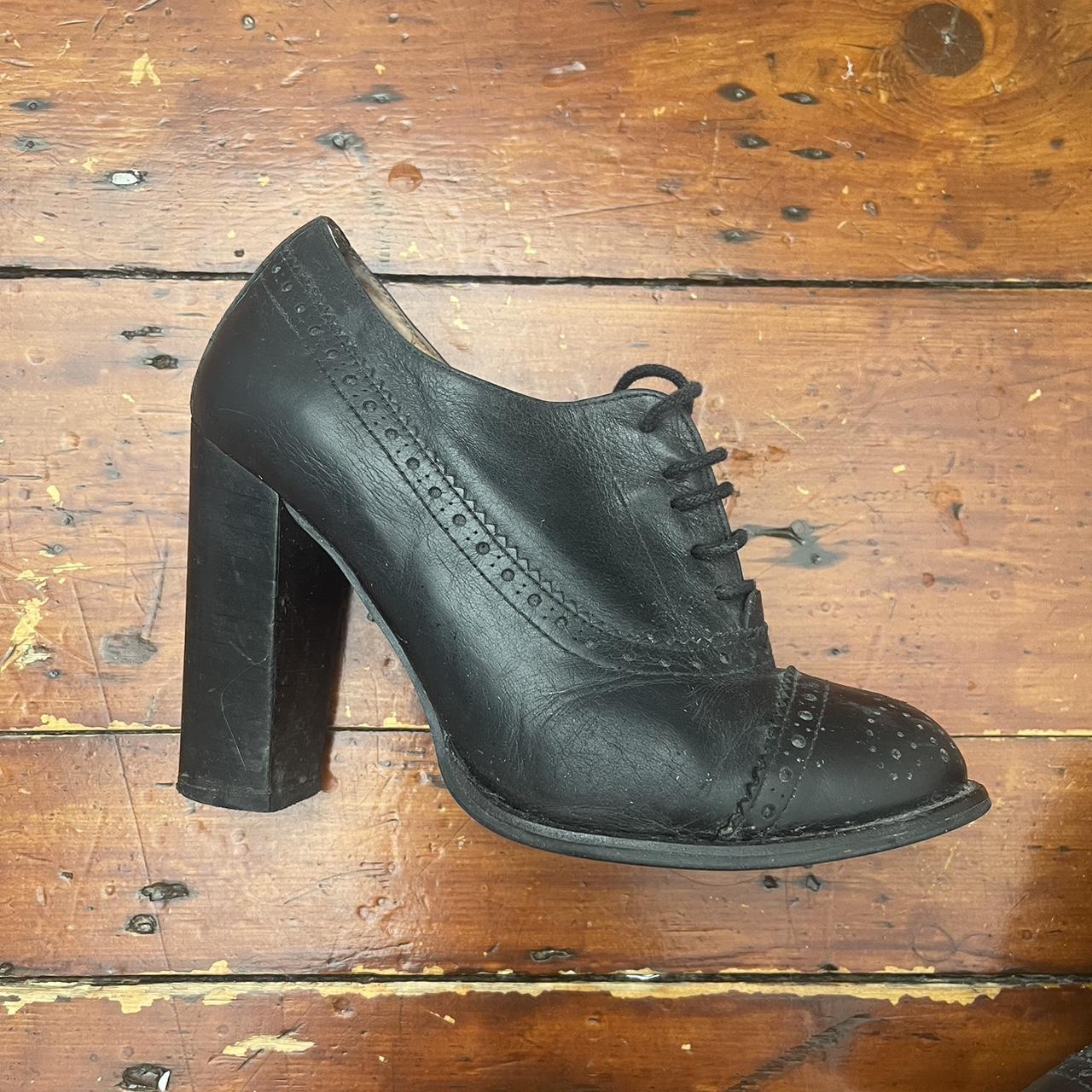 Vintage leather heeled brogues Lace up Y2K Size 5 /... - Depop
