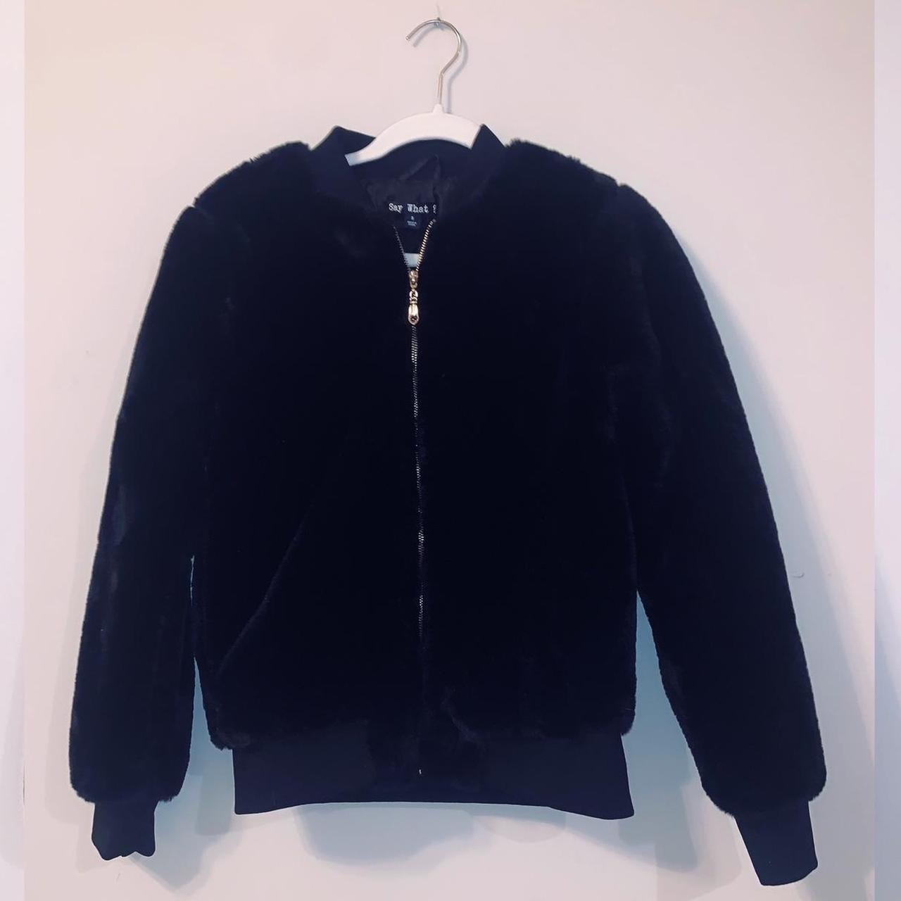 Black furry jacket with heart zipper! -Faux fur!!... - Depop