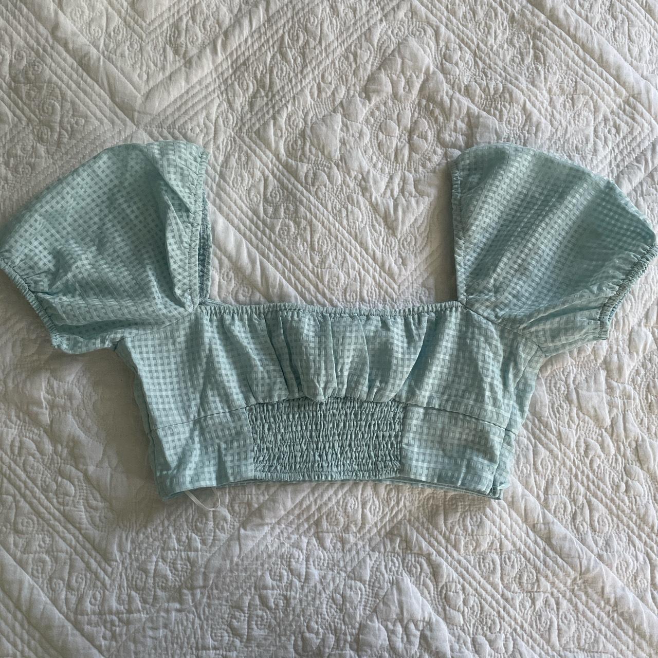 Baby blue gingham mini prairie crop top - Brand:... - Depop