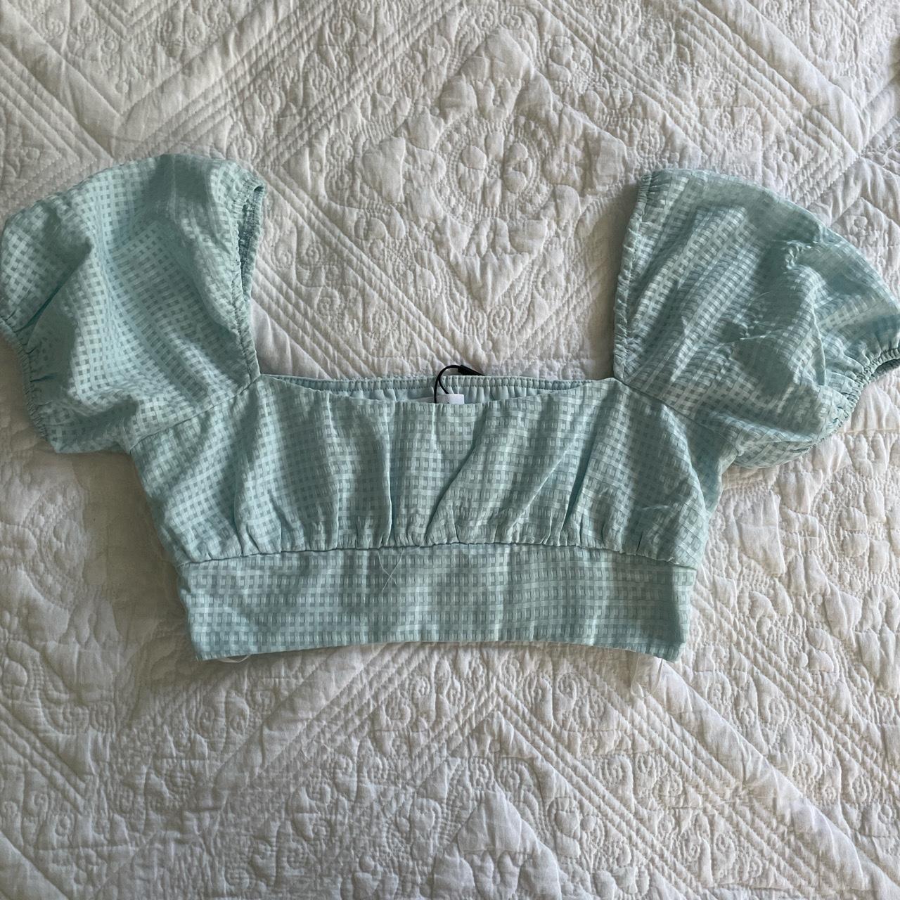 Baby blue gingham mini prairie crop top - Brand:... - Depop
