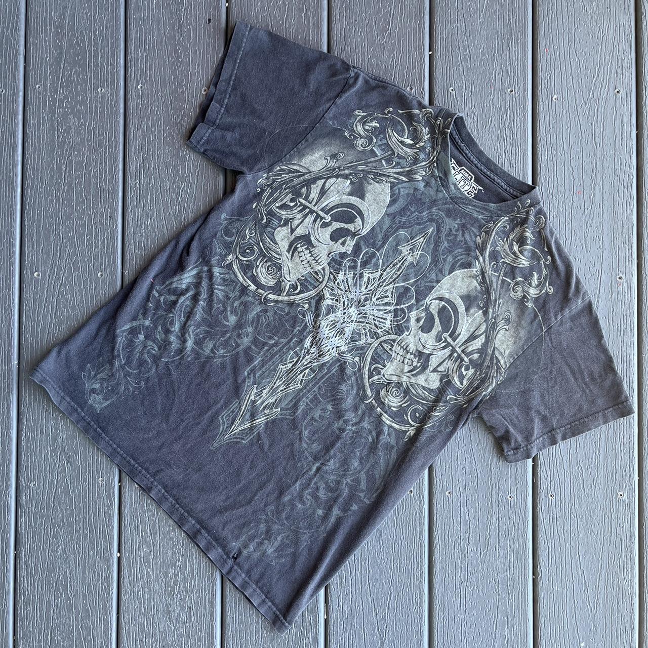 y2k mma elite cyber goth skull graphic black t shirt... - Depop