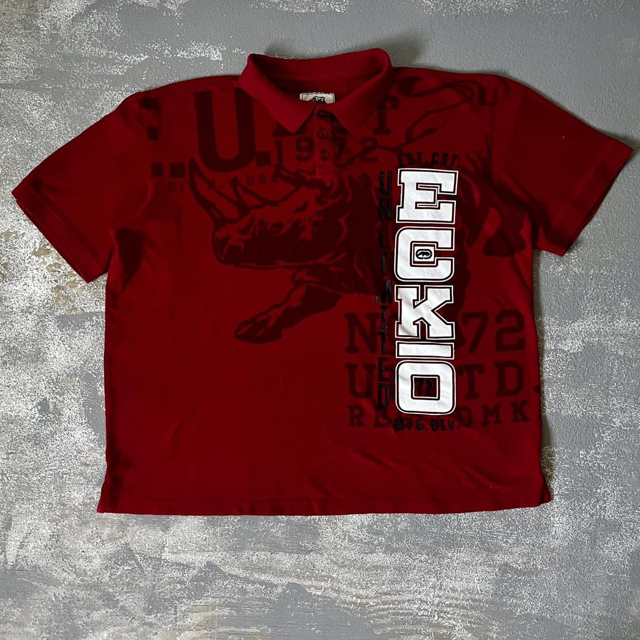 y2k ecko unltd streetwear graphic red polo shirt -... - Depop