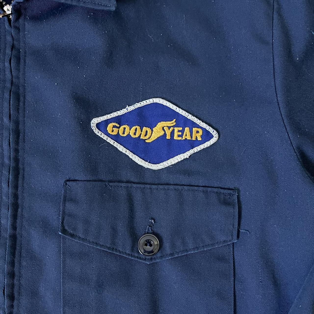 vintage goodyear navy blue work jacket - adult size... - Depop