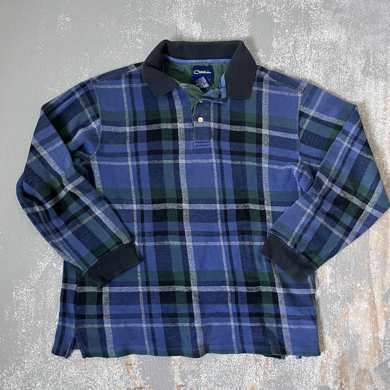vintage plaid long sleeve polo shirt - adult size... - Depop