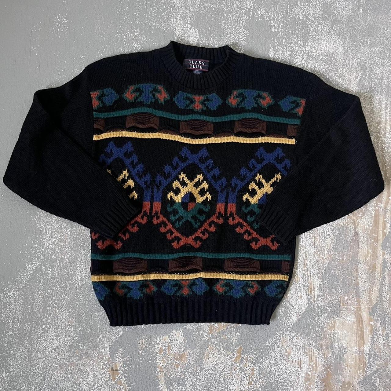 vintage abstract pattern acrylic sweater - women... - Depop