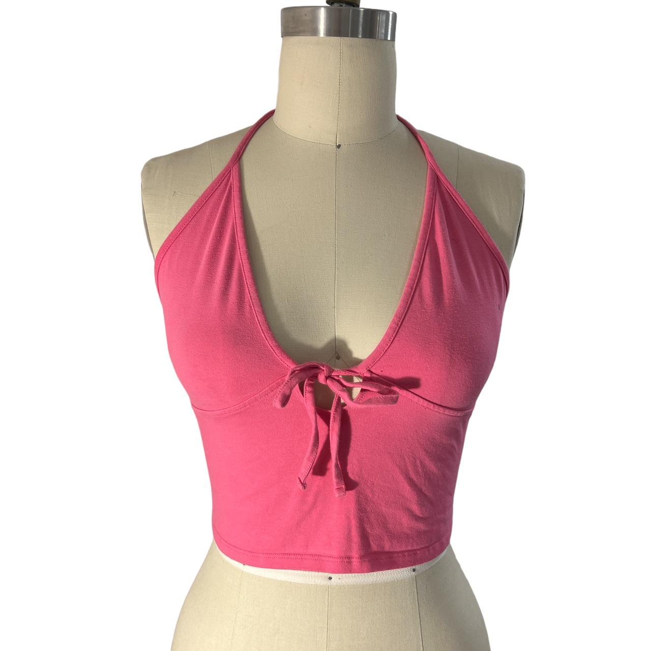 PINK FRONT TIE CROPPED HALTER TOP - Depop