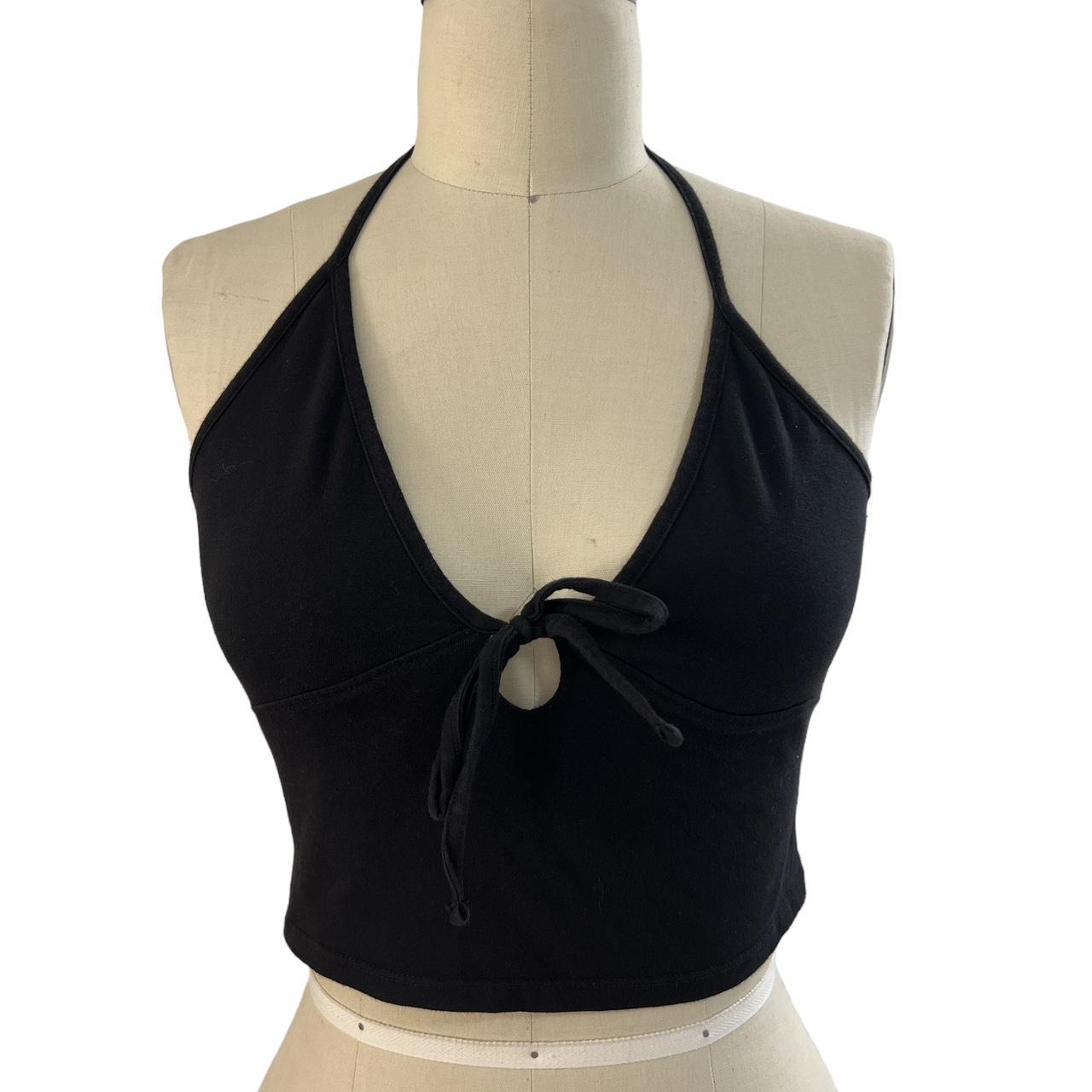 BLACK FRONT TIE CROPPED HALTER TOP - Depop