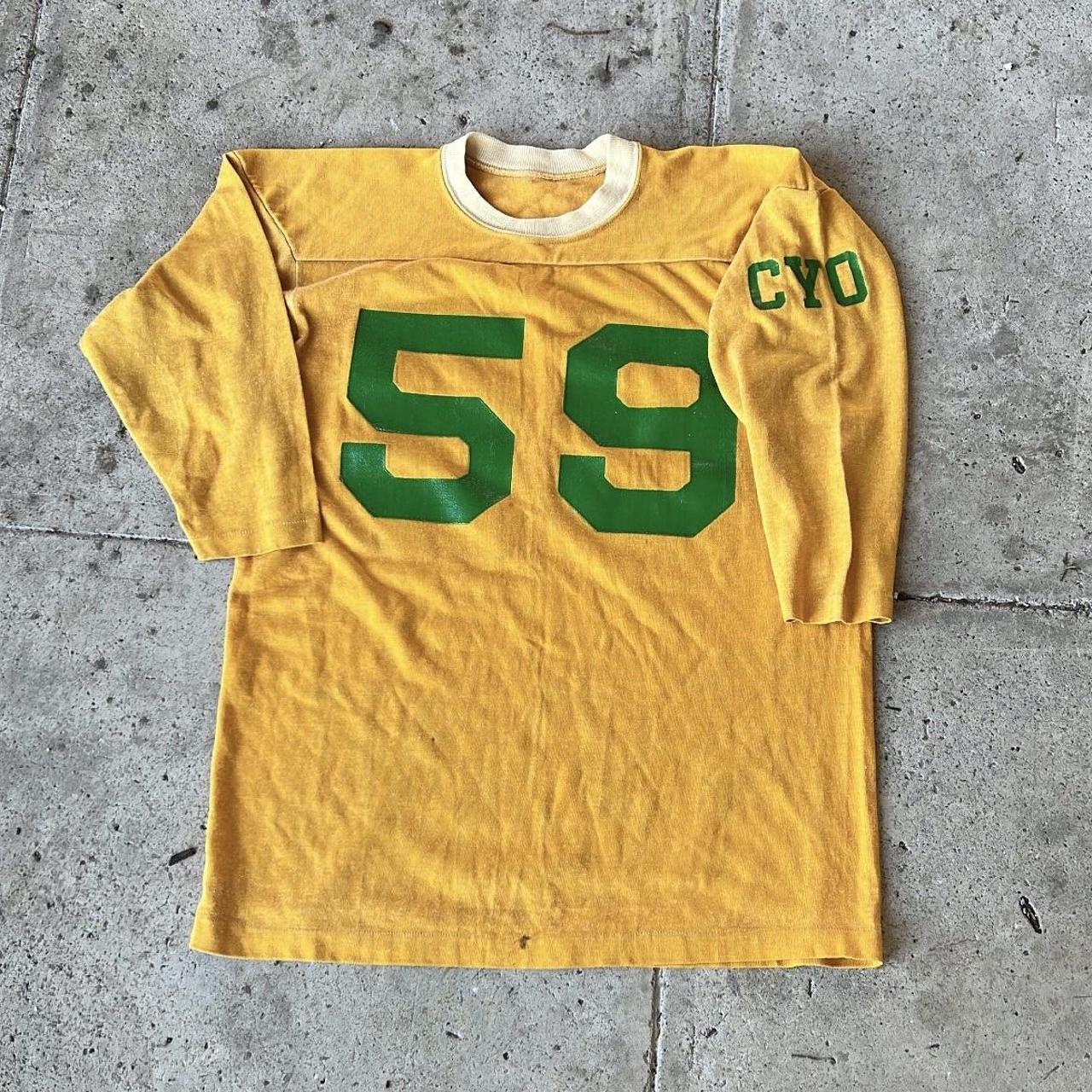 Vintage 70s football shirt green yellow cyo size L... - Depop