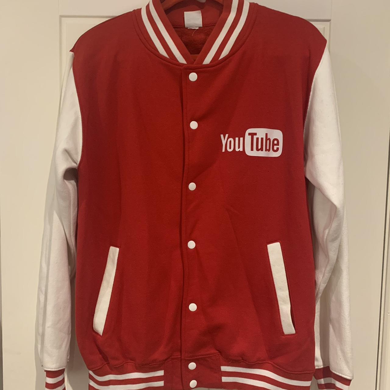 Red and white varsity YouTube jacket rare in L... - Depop