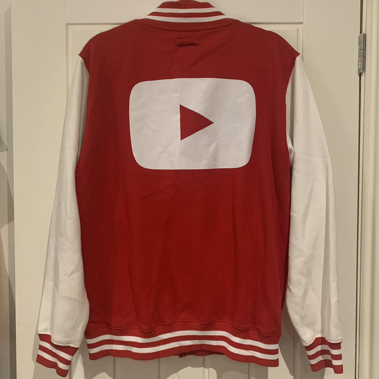 Red and white varsity YouTube jacket rare in L... - Depop