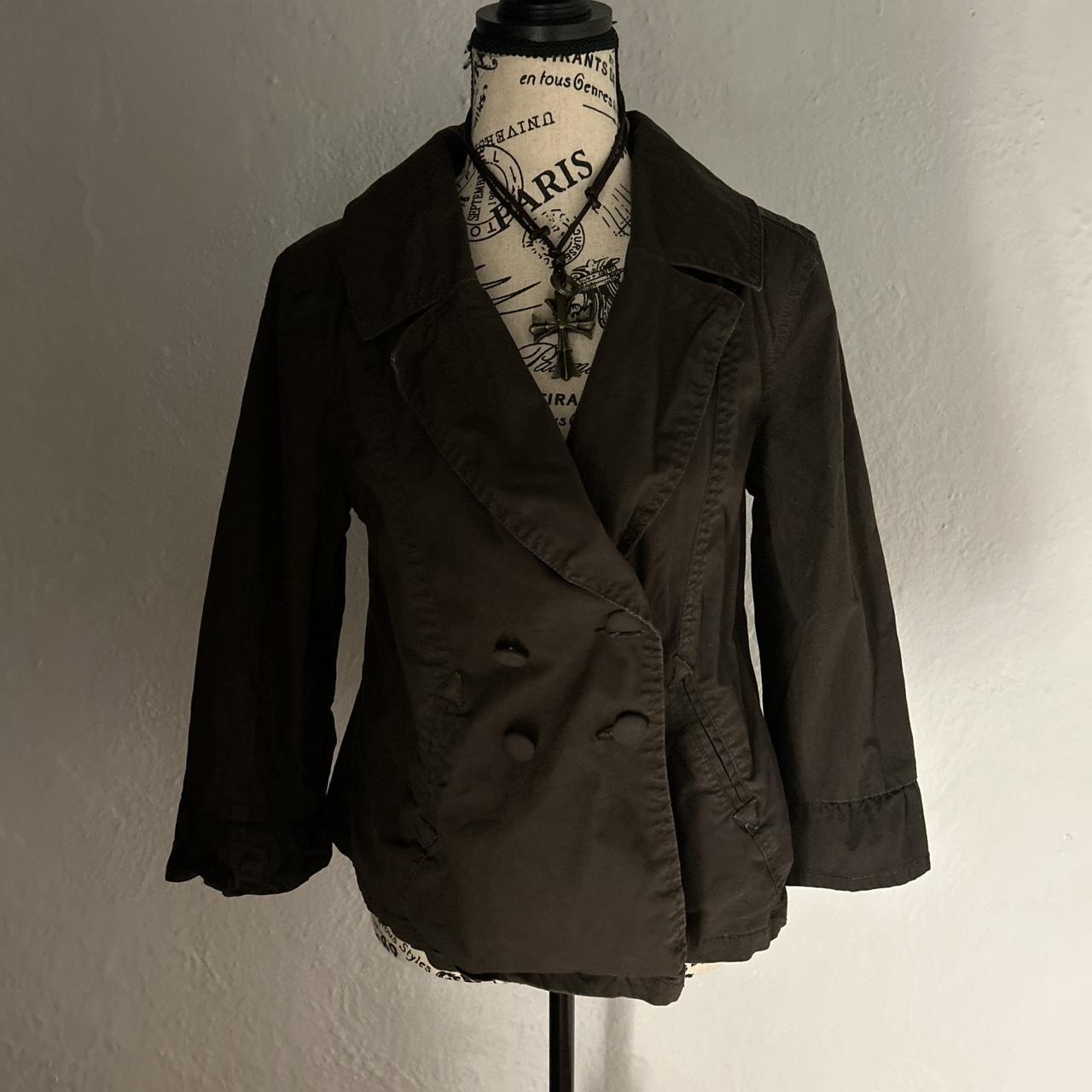 brown collared button up jacket size large (fits... - Depop