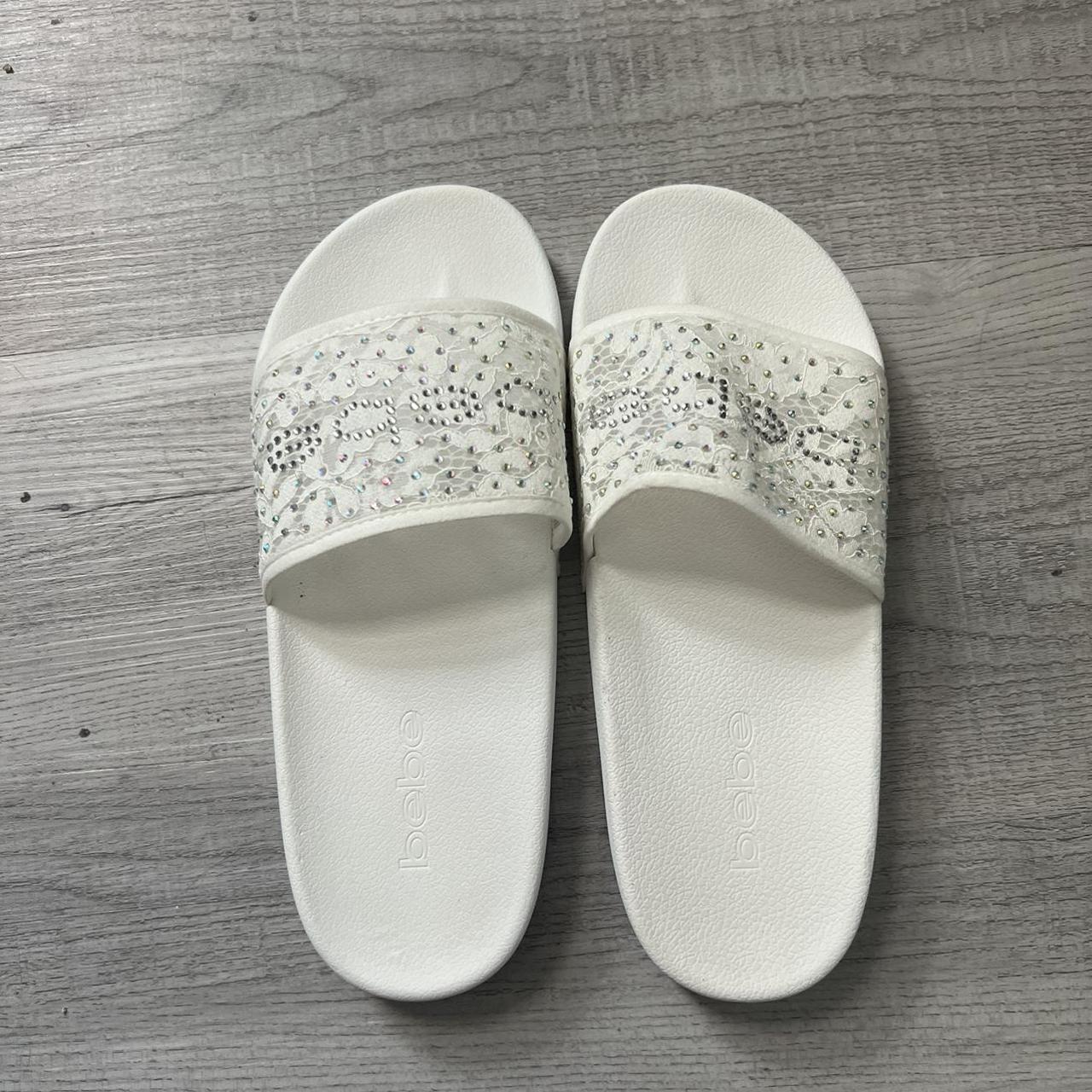 All White BeBe Slides w cute beading! Never worn.... - Depop