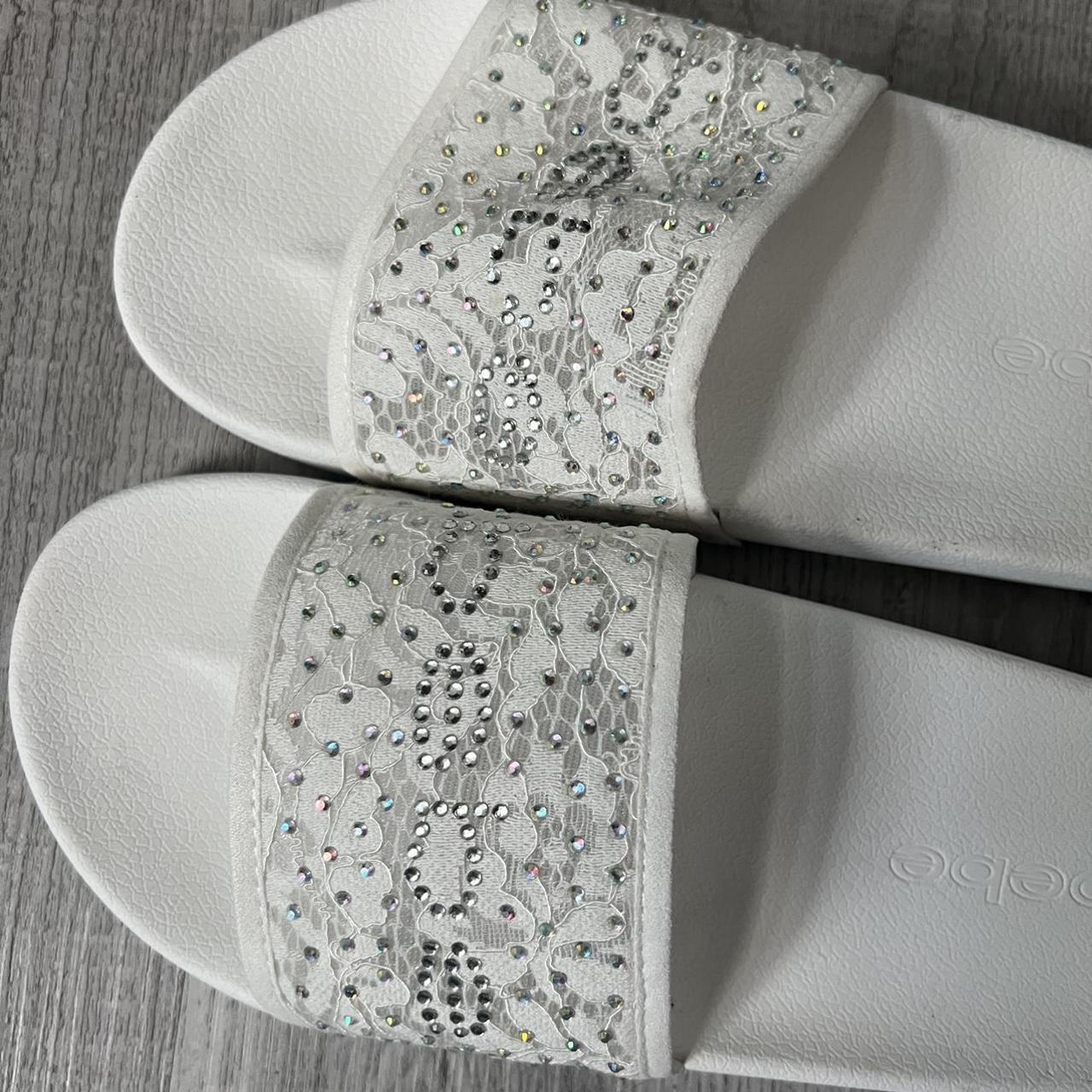 All White BeBe Slides w cute beading! Never worn.... - Depop