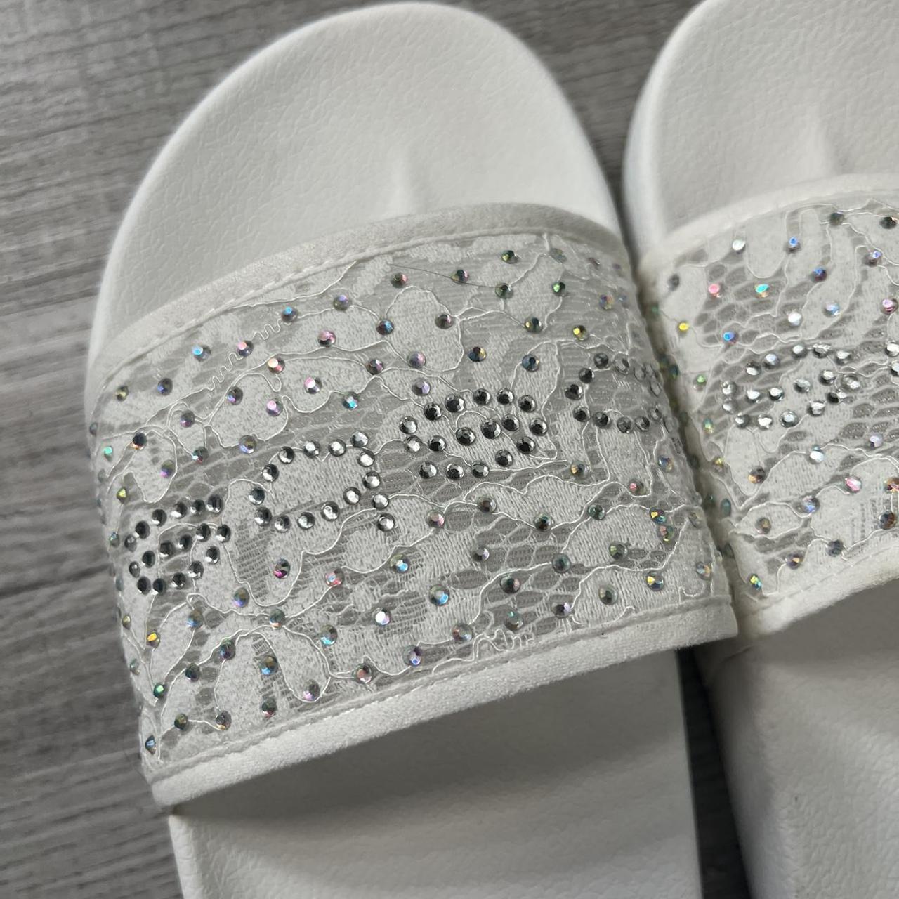 All White BeBe Slides w cute beading! Never worn.... - Depop
