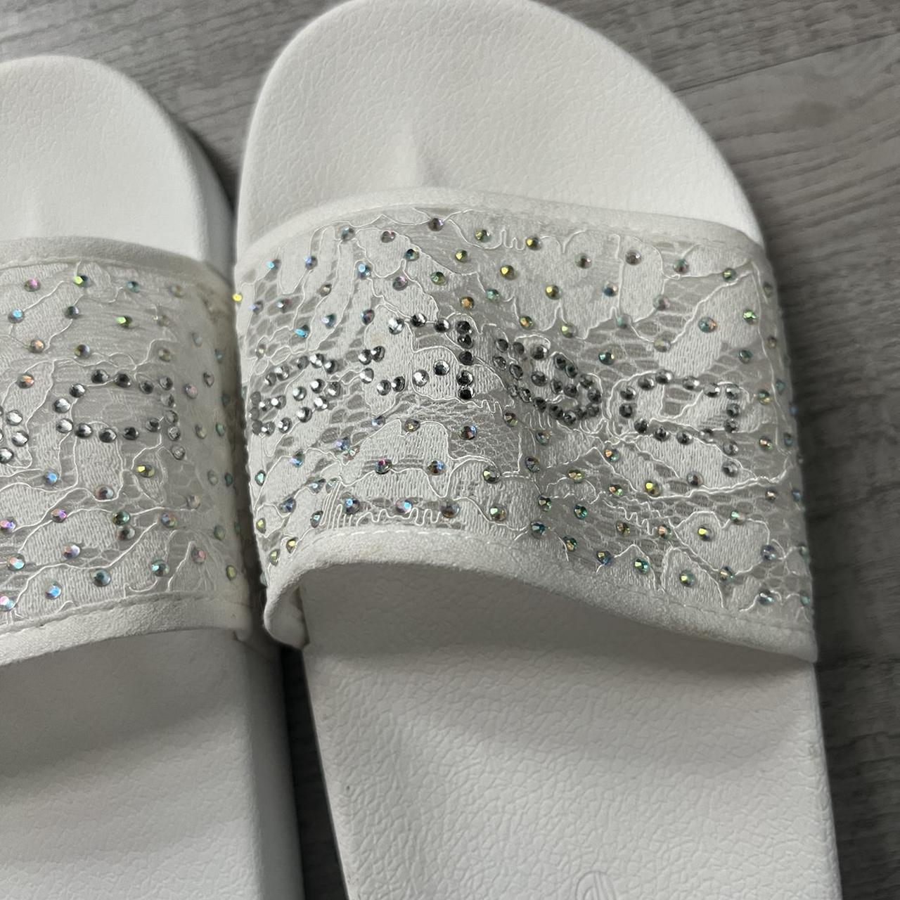 All White BeBe Slides w cute beading! Never worn.... - Depop