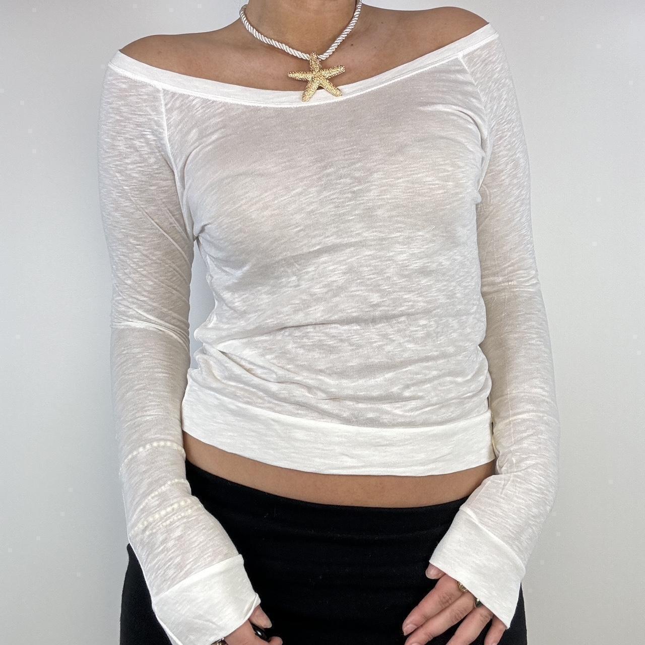 Y2K sheer off the shoulder top Boat neck fit Brand... - Depop