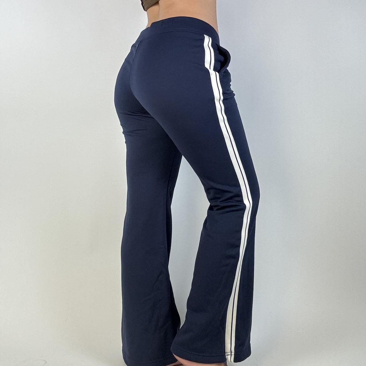 Y2k low rise track pants Blue w white stripes Model... - Depop