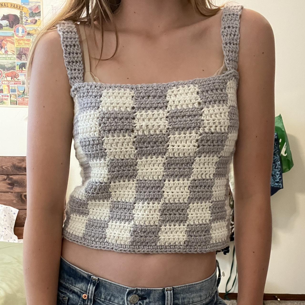 Handmade crochet adjustable top Purple and white... - Depop