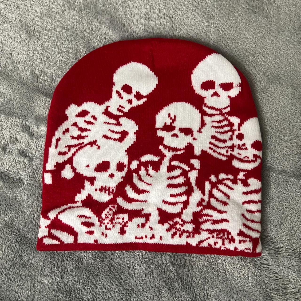 y2k 2000s grunge red skeleton skull crew... - Depop