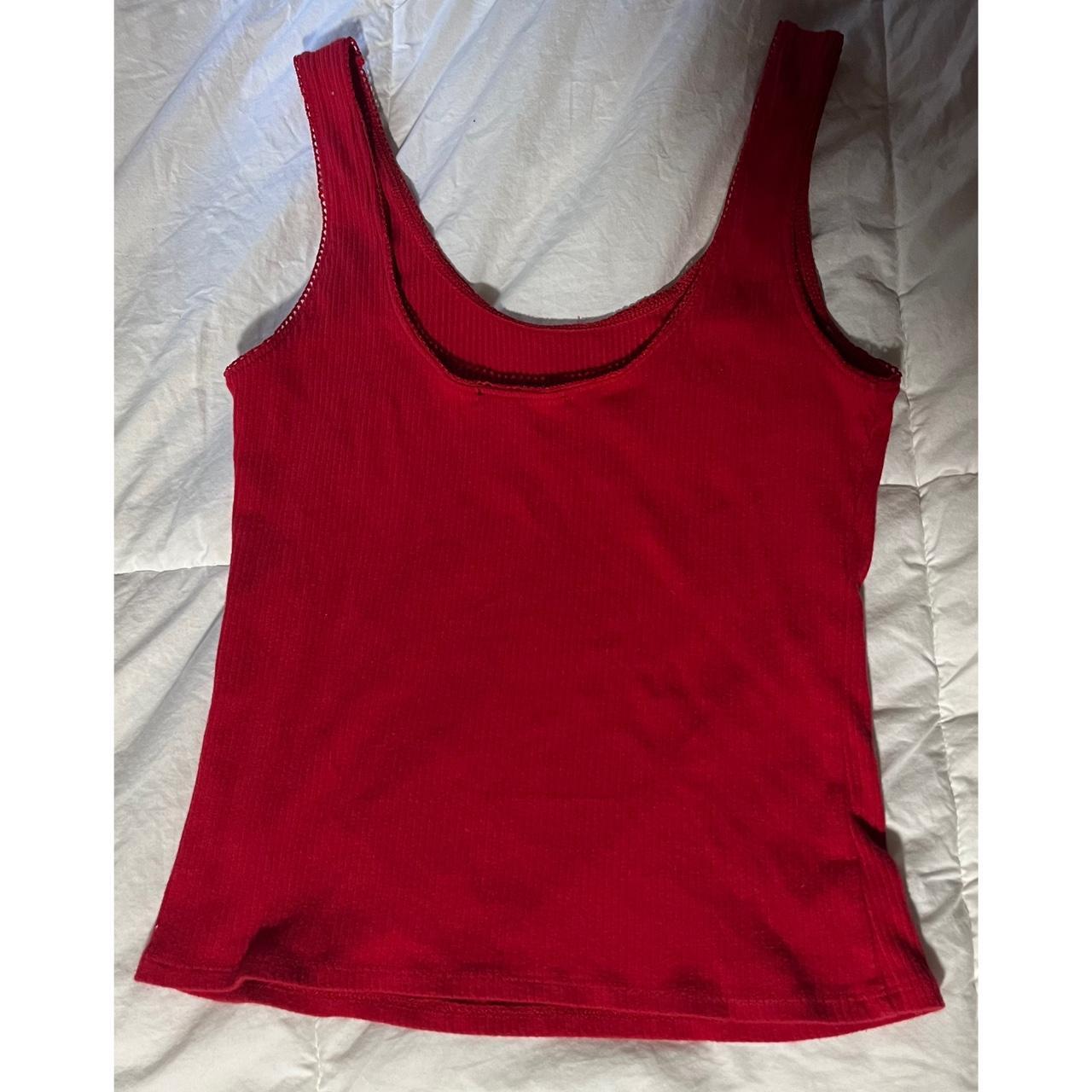Red tank top cami with lace detail. - Depop