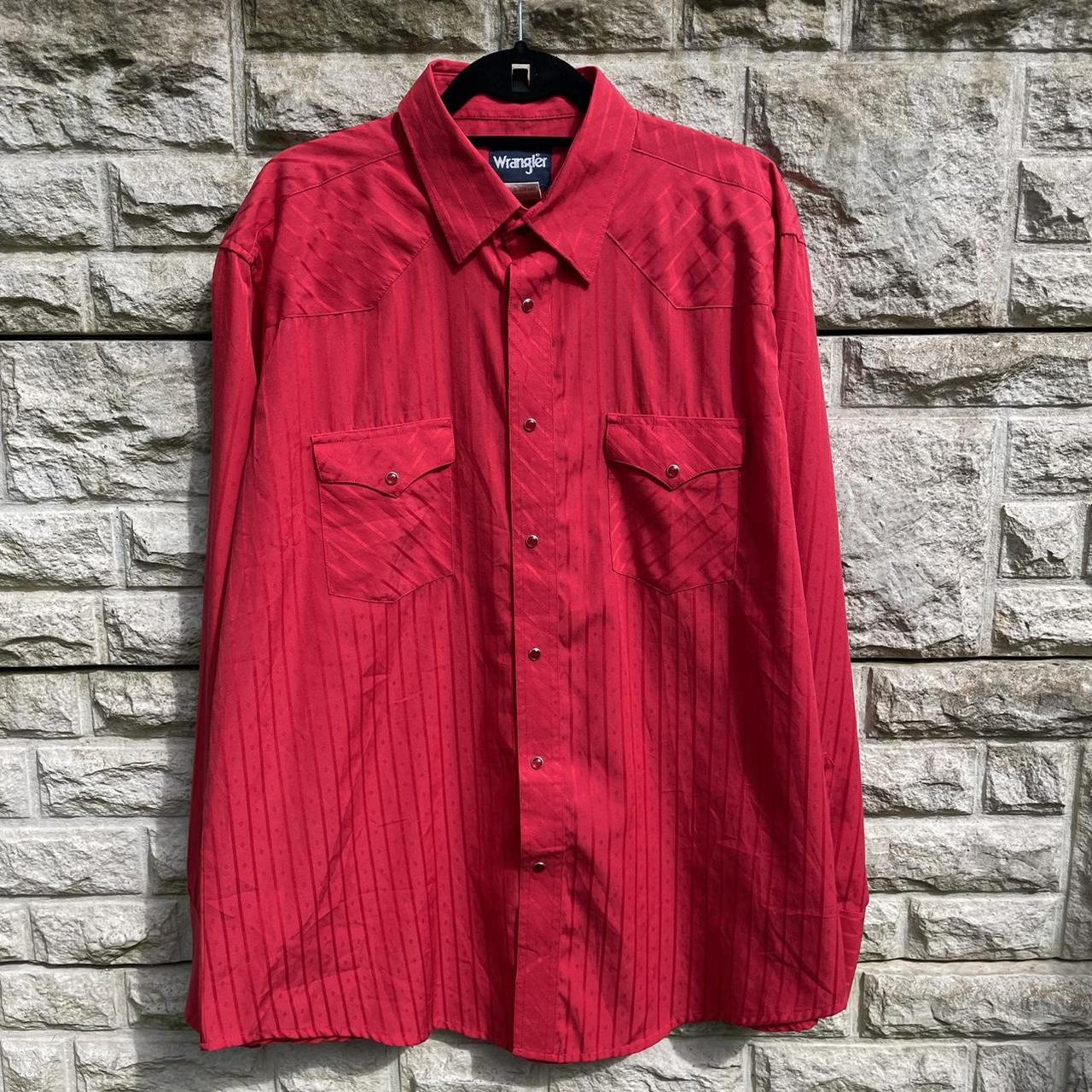 Wrangler Red Striped Embossed Shirt Size XL... - Depop