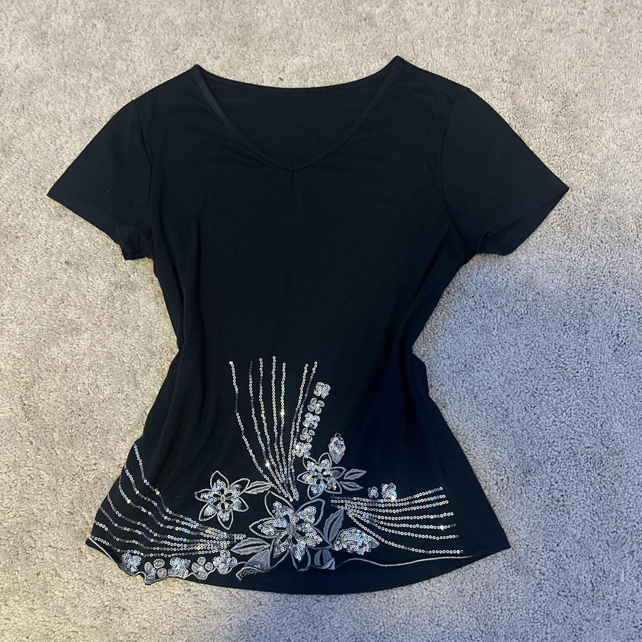 Dark blue and silver rhinestone top #glamrock - Depop
