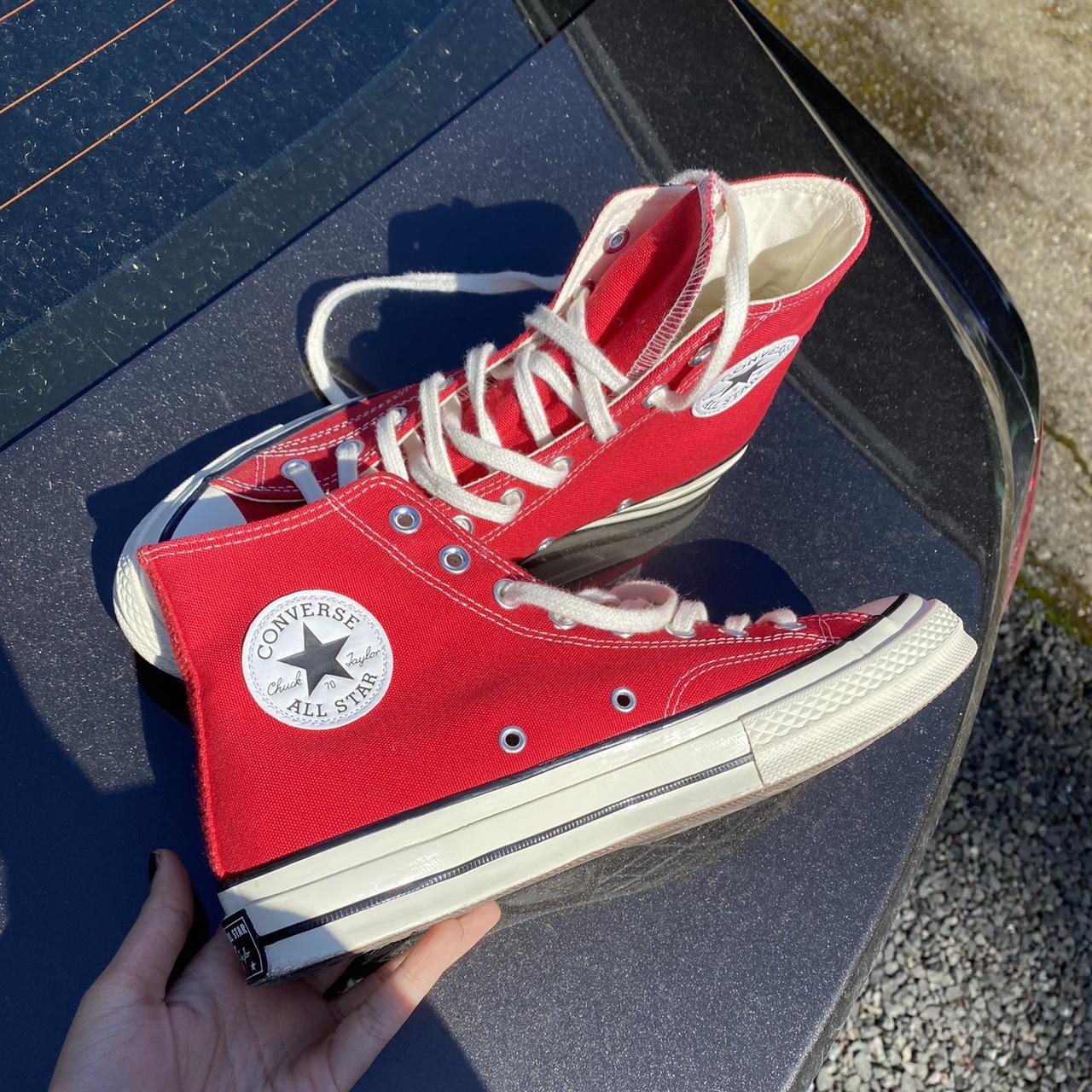 Converse Men's Red and Cream Trainers | Depop