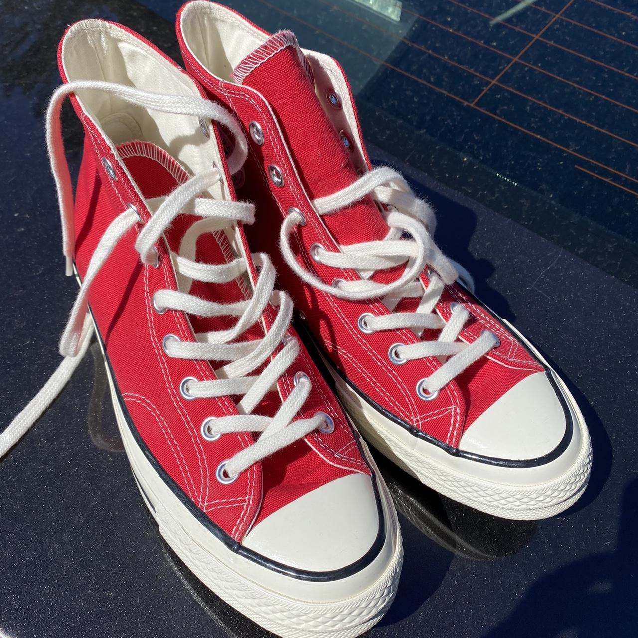 Converse Men's Red and Cream Trainers | Depop