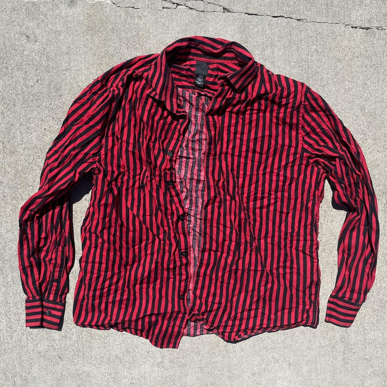 emo red and black striped button up - Depop