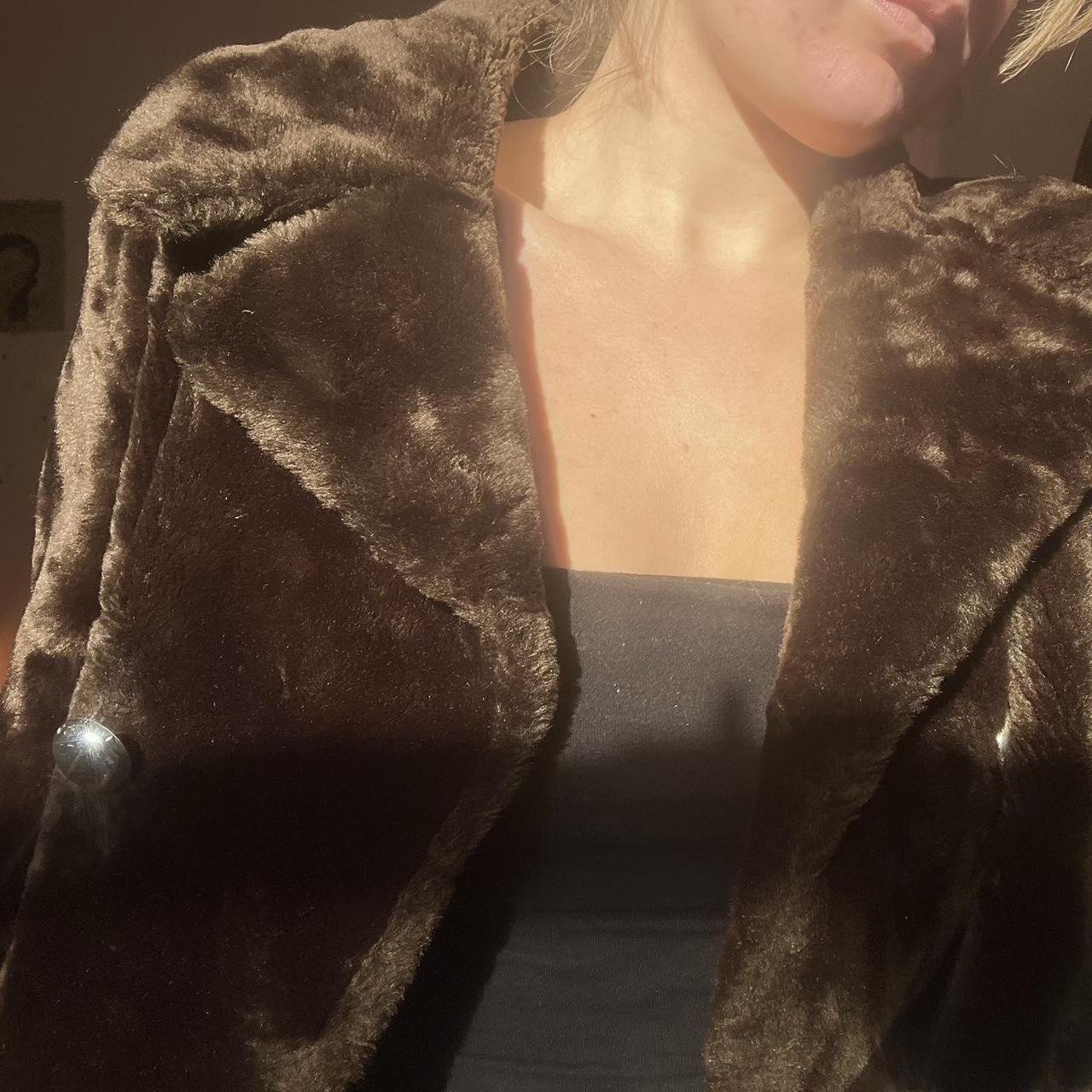 Black faux fur peacoat with silver buttons #fauxfur... - Depop