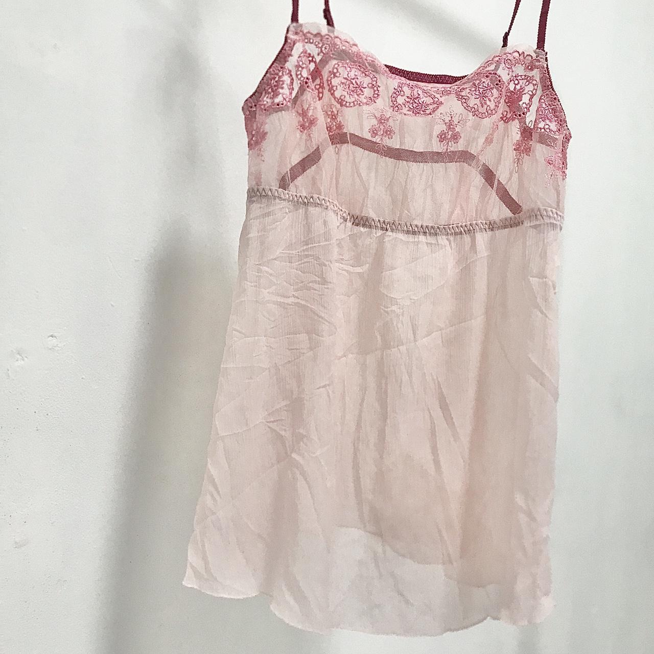 chiffon/mesh sheer cami with bust details tagged L... - Depop