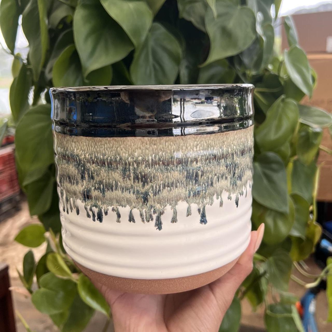 6 inch planter ceramic planter has drainage hole... - Depop