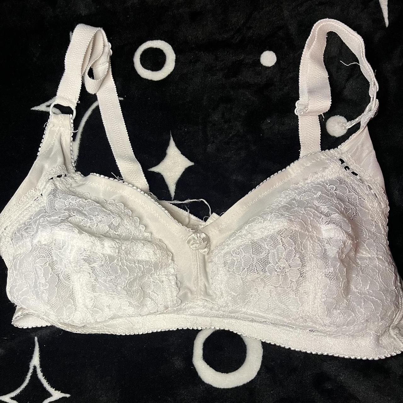 vintage white lace bra with flower size:... - Depop