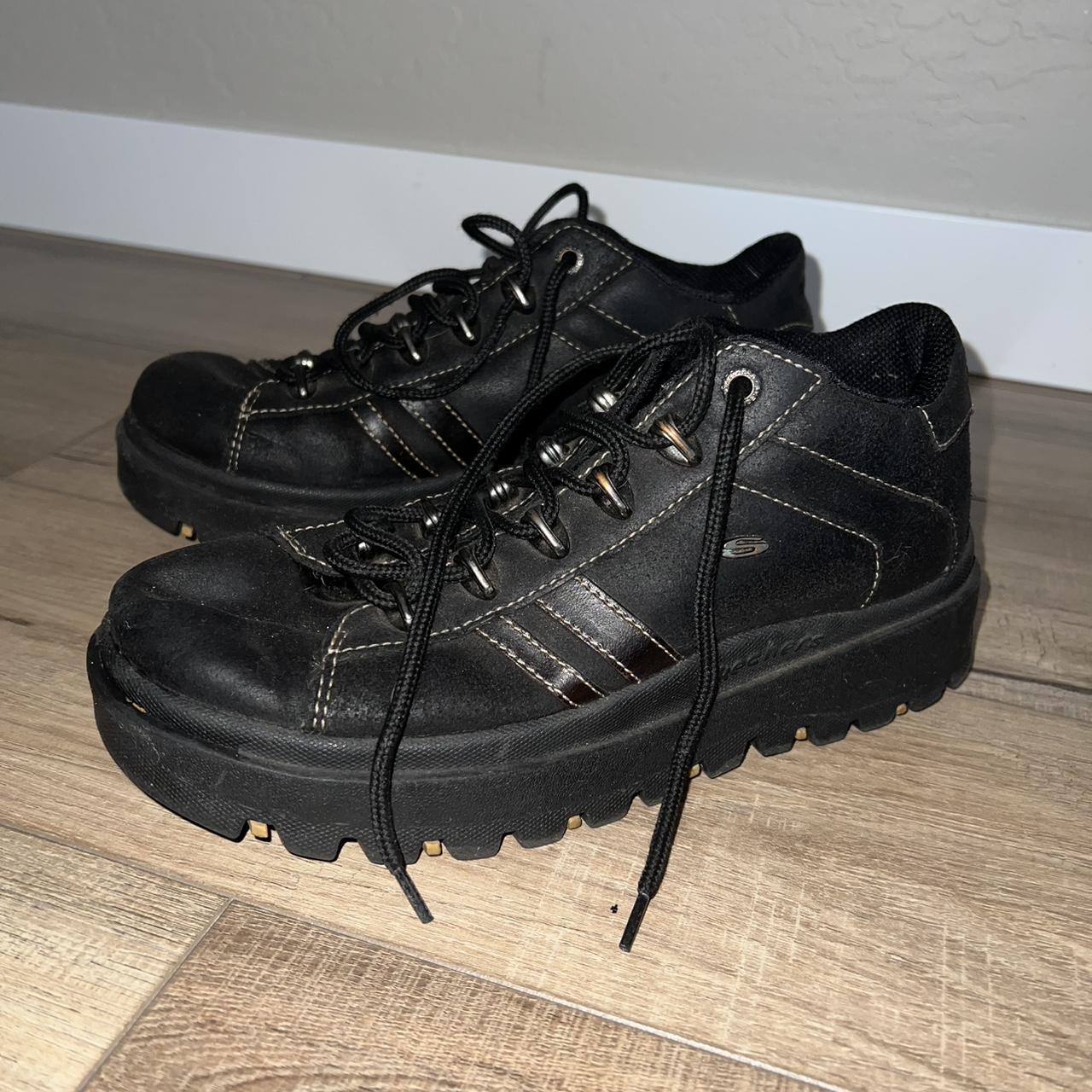 Vintage platform sketchers black lace up size... | Depop