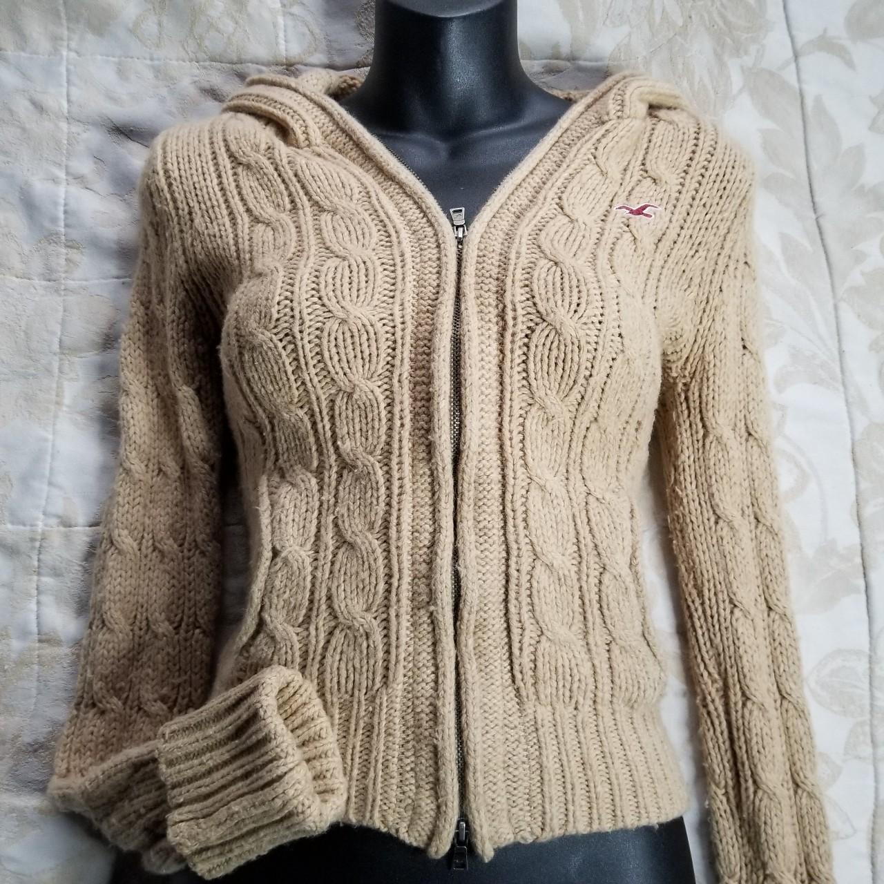 🍂 Vintage y2k Hollister Tan Cable-knit double zip... - Depop
