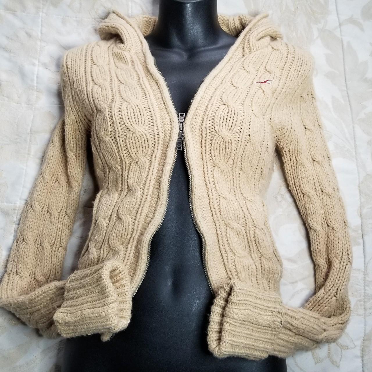 🍂 Vintage y2k Hollister Tan Cable-knit double zip... - Depop