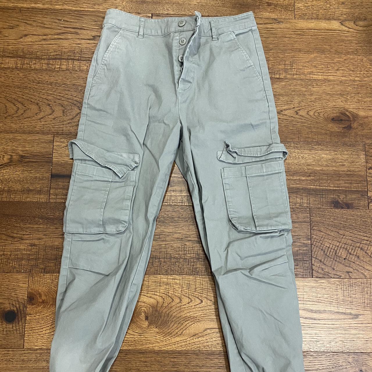 asos brand gray khaki cargos with pockets mens size... - Depop