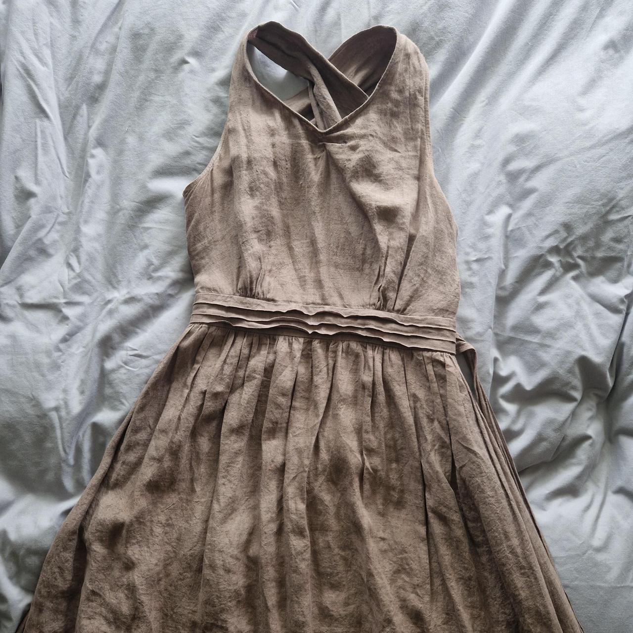 Linen naive grey/brown cottagecore dress. Worn... - Depop