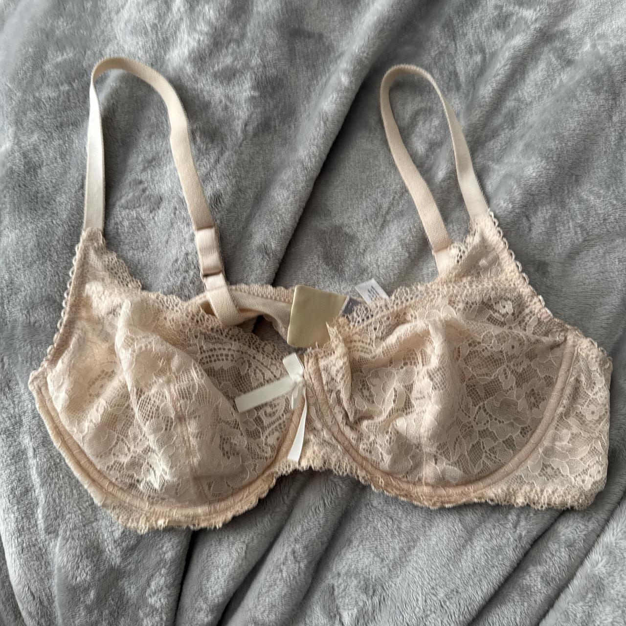 Tan/ beige lace balconette bra #lingerie no padding... | Depop