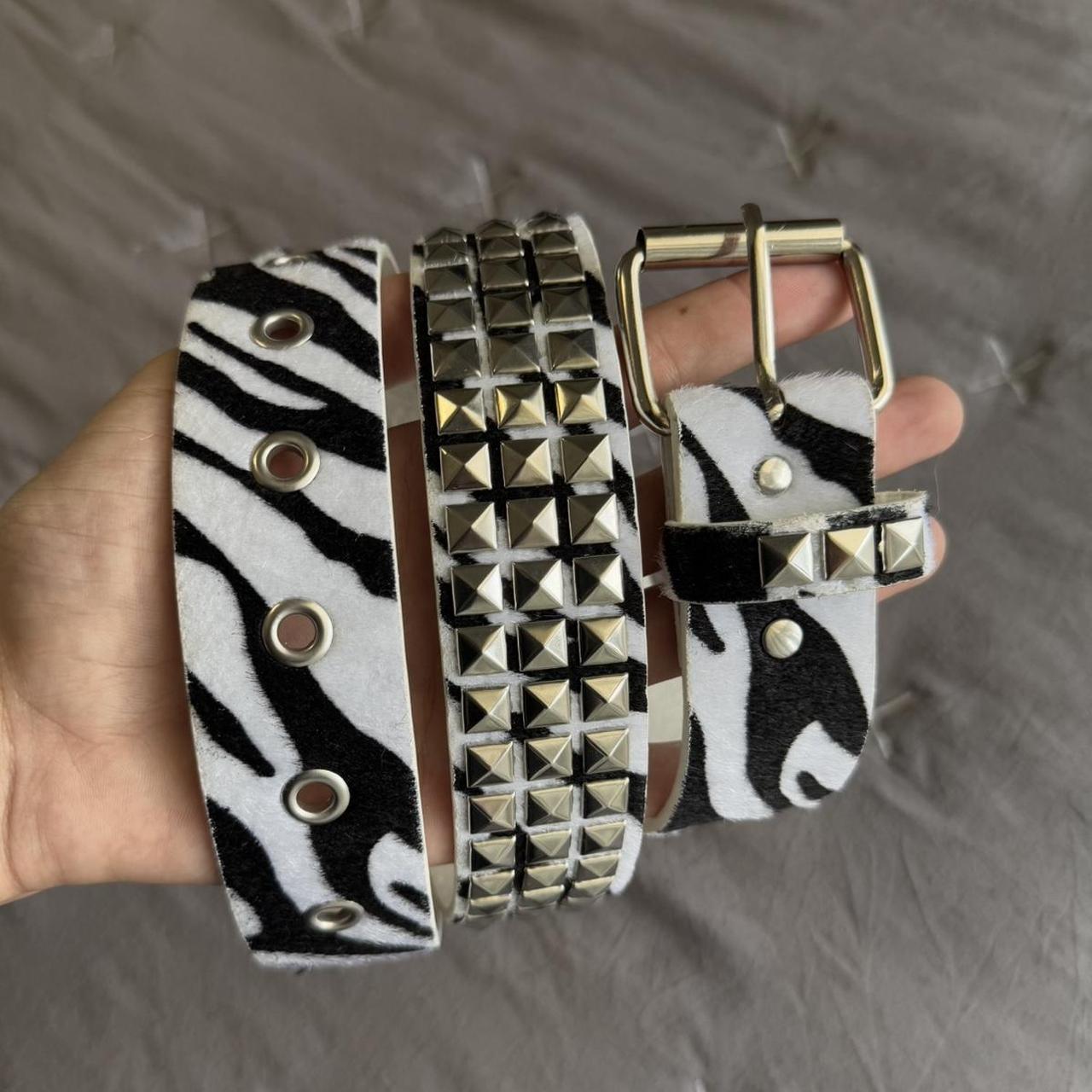 Black & White Zebra Studded Belt y2k/grunge/emo... | Depop