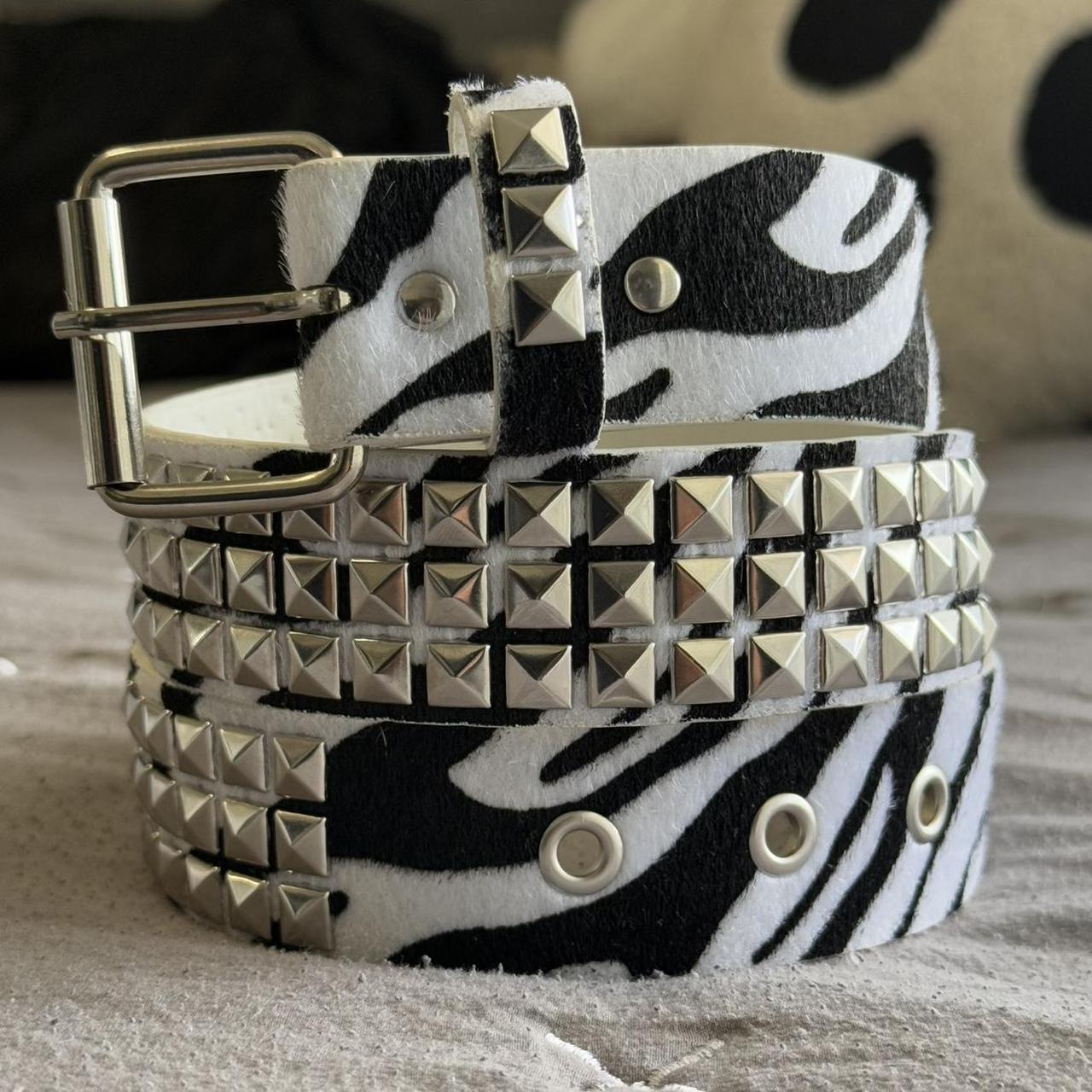 Black & White Zebra Studded Belt y2k/grunge/emo... | Depop