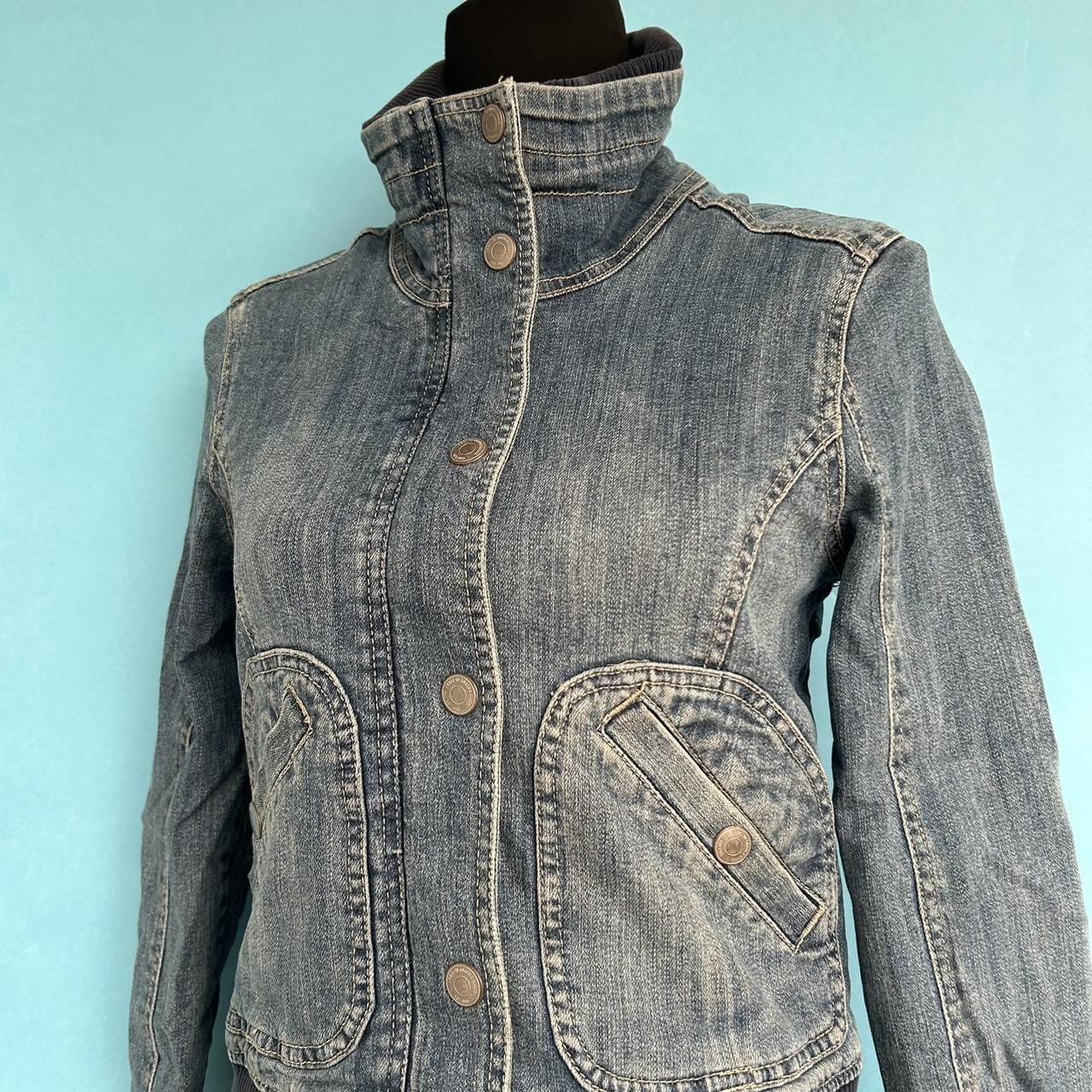 Denim zip ip jacket with high neck and ribbed... | Depop