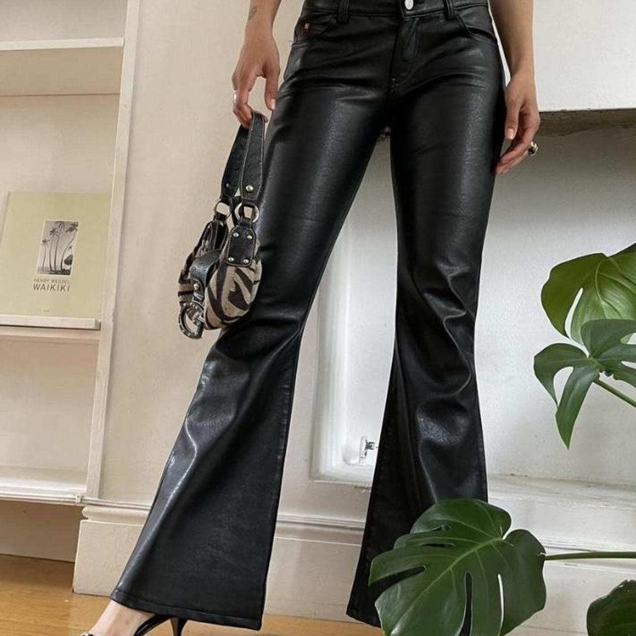 Insane black vintage 2000s PVC flares by MISS SIXTY... - Depop